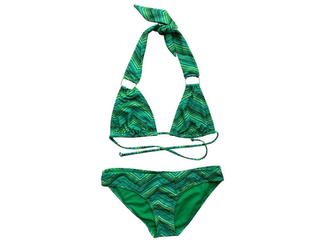 Y2K Stripe Bikini Two Piece Swimsuit 2000's Green Yellow Bathing Suit ...