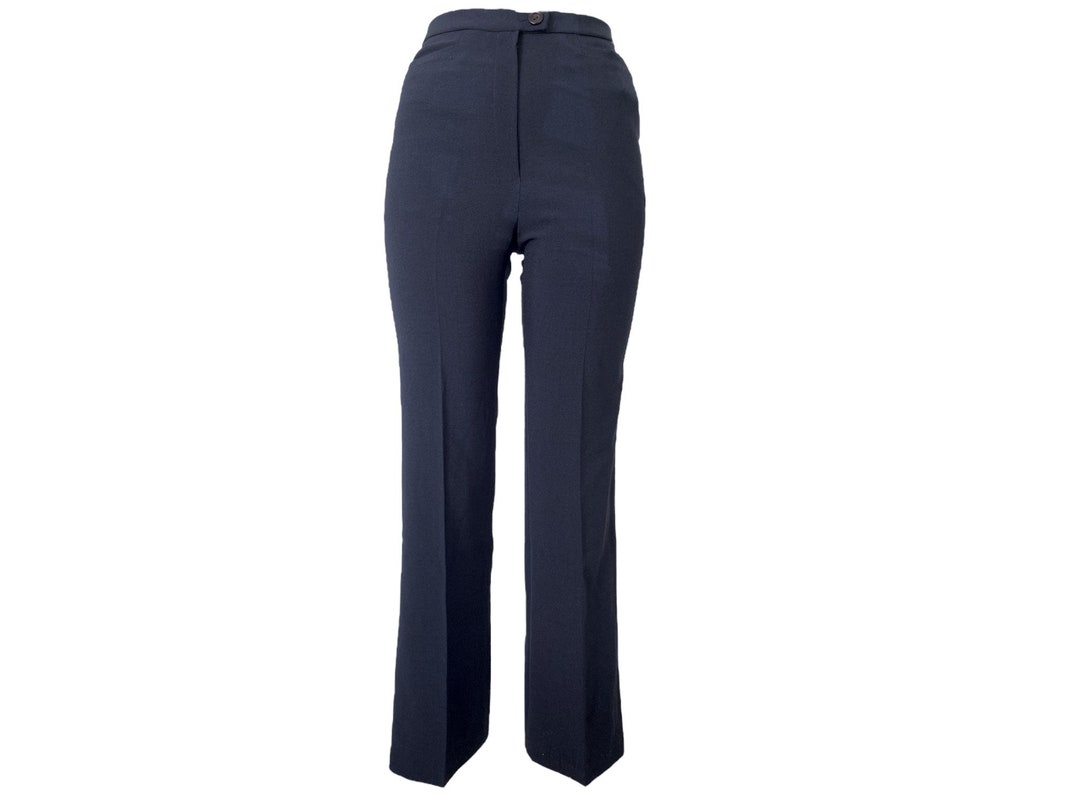 Navy Blue Pleated Trousers 80's High Waisted Pants Flared Pants Vintage ...