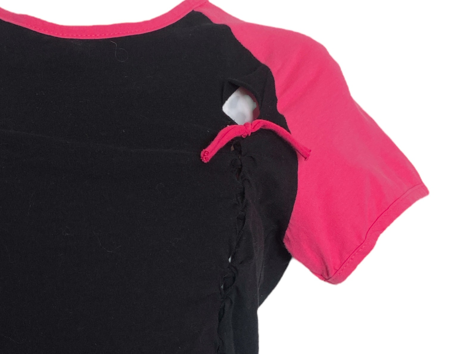 Y2K Cut Out Tee Shirt Pink Black Top Y2K Short Sleeve Vintage 00's ...