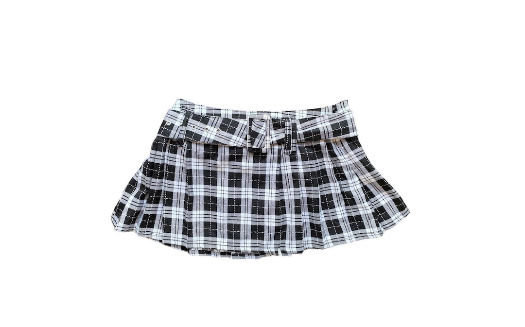 Y2K Plaid Skirt Pleated Mini Skirt 00s Mini Party Grunge Skirt Black ...