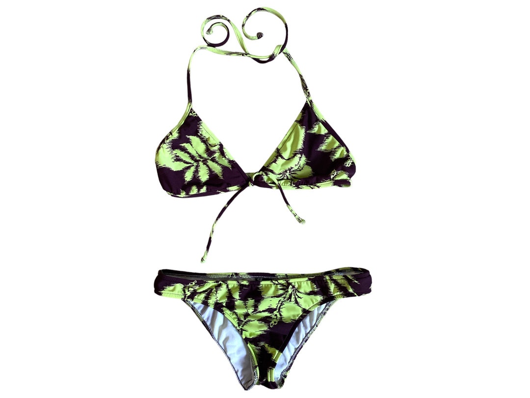 Y2k Floral Hawaiian Bikini Two Piece Swimsuit 00s Neon Green Etsy