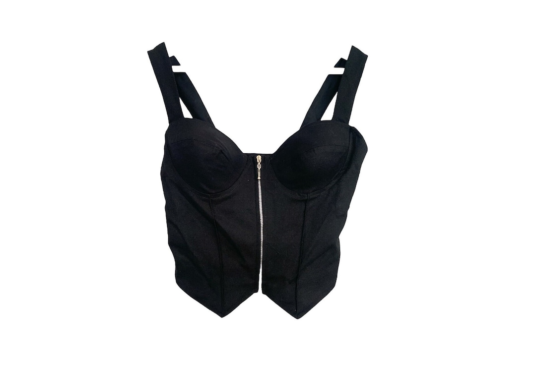 90's Bustier Zipper Top Crop Top Black Bustier Vest Top Sweetheart ...