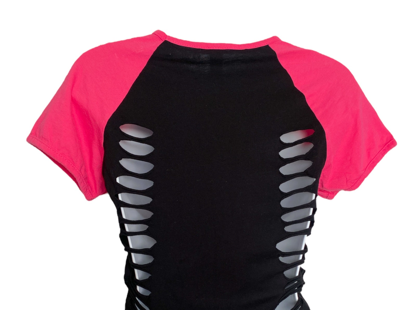 Y2K Cut Out Tee Shirt Pink Black Top Y2K Short Sleeve Vintage 00's ...