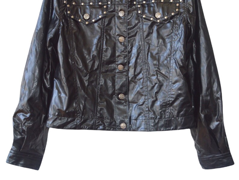 90's PVC Jacket Coat 90s Black Wetlook Studded Grunge | Etsy