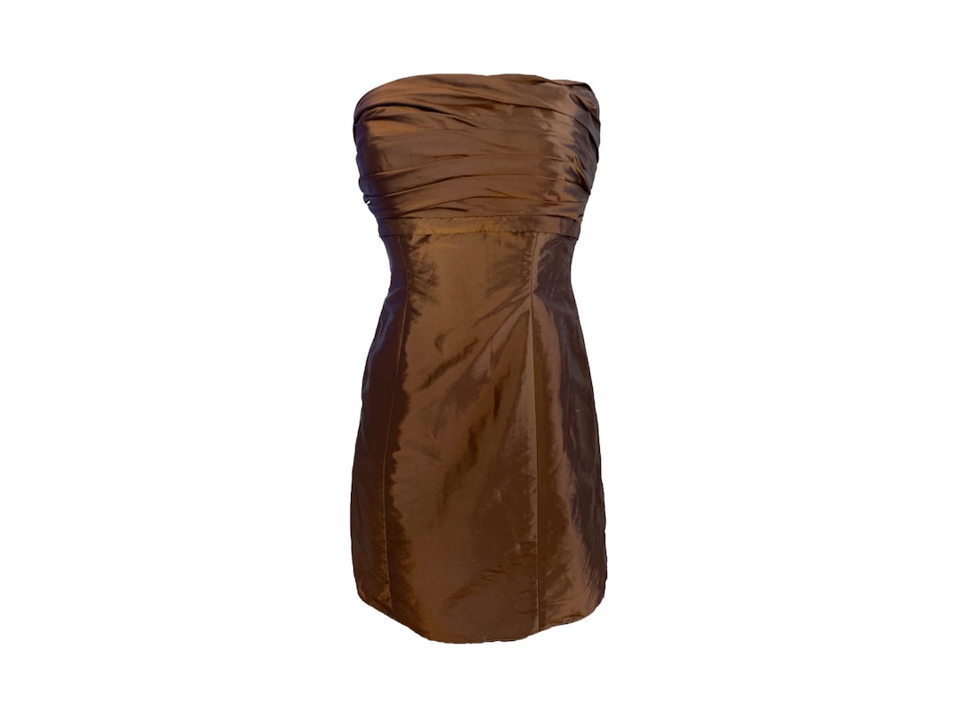 Y2K Party Dress Brown Metallic Satin Mini Dress Y2K Party Vintage ...