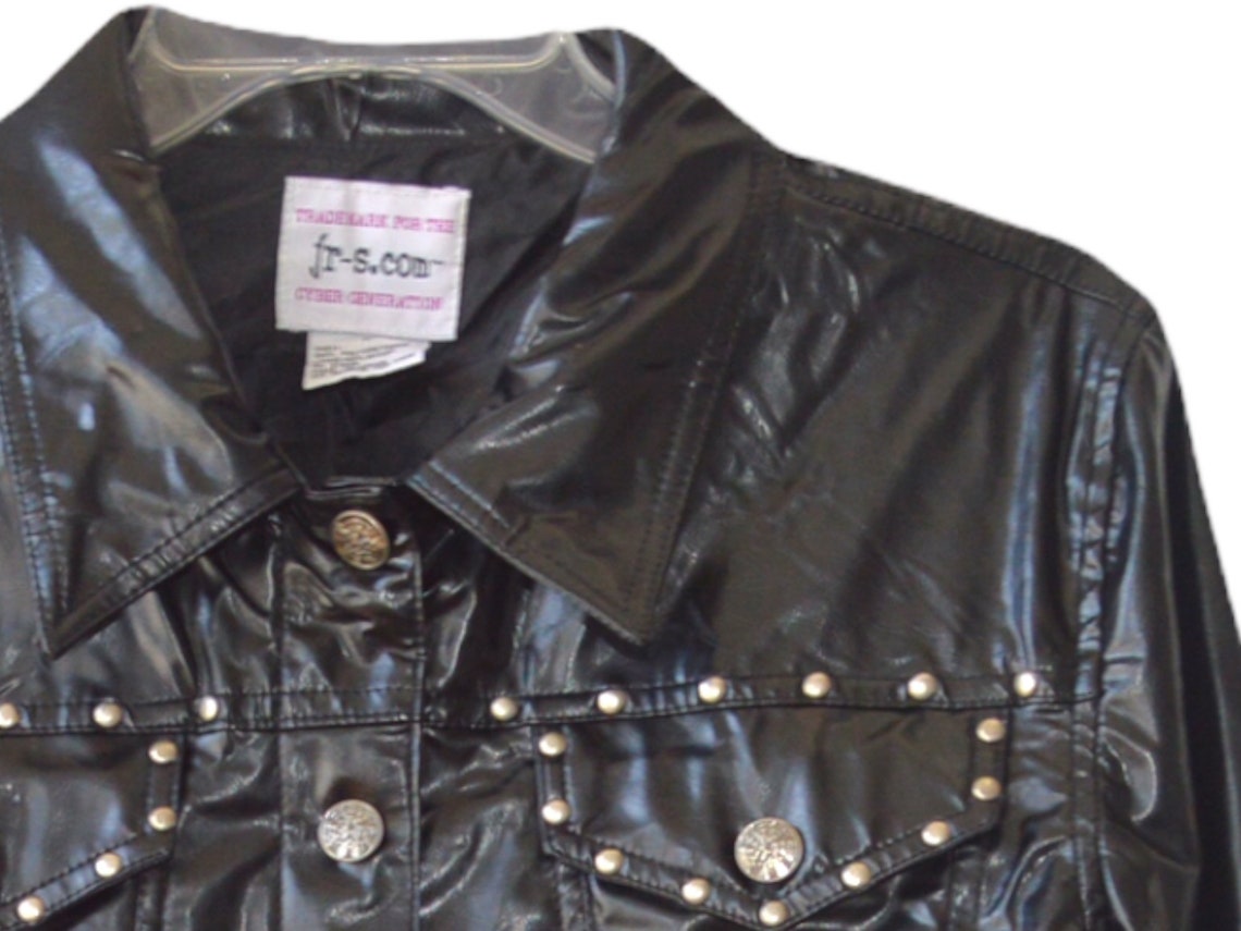 90's PVC Jacket Coat 90s Black Wetlook Studded Grunge | Etsy