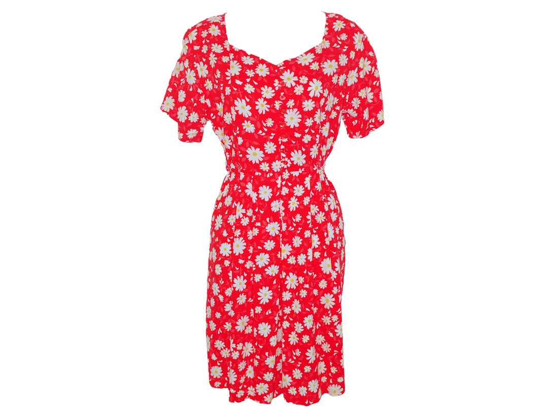 Red 90's Floral Grunge Dress 80's Vintage 90's Floral Boho Bohemian ...