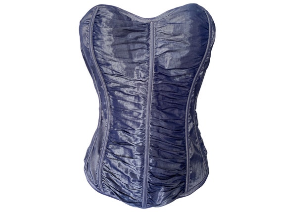 Vintage Y2k Corset Blue Satin Hand Dyed Lace Up Bust… - Gem