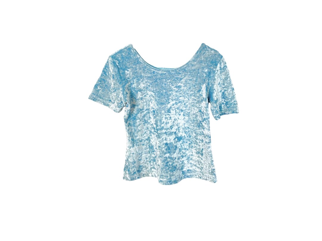 90's Velvet Blouse Pastel Blue Velvet Top Short Sleeve Crushed Velour ...