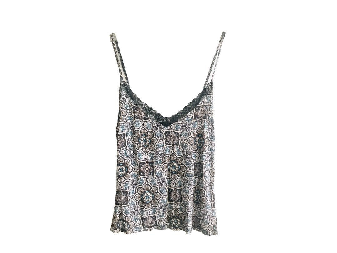 90's Tank Top Blue Floral Paisley 90's Tank Top V Neckline Boho Grunge ...
