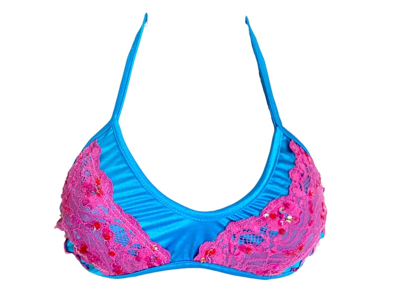 Y2K Lace Bikini Blue Pink Lace Swimsuit Short Set Vintage Dancewear ...