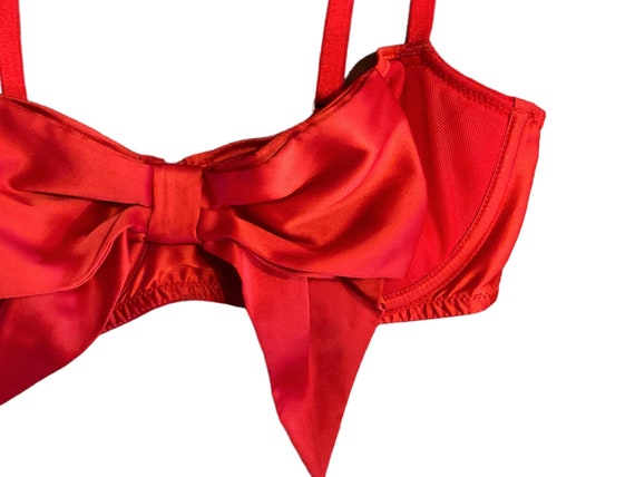Red satin Bra Satin Mesh Bra Balconette Bra Red Satin… - Gem