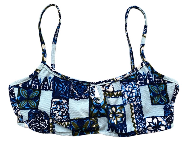 90's Floral Bikini Two Piece Set BLUE Patchwork Bathing Suit High ...