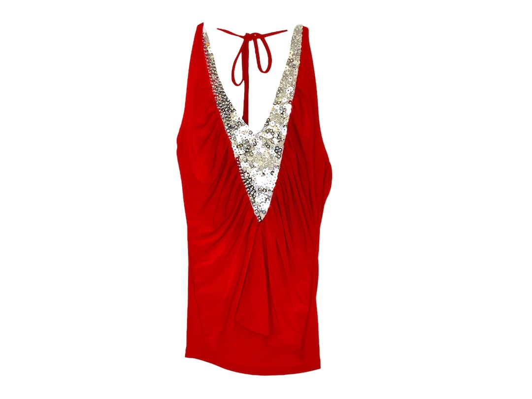 Red 90's Sequin Halter Top Y2K Vintage Boho Halter Tank Top Halter V ...