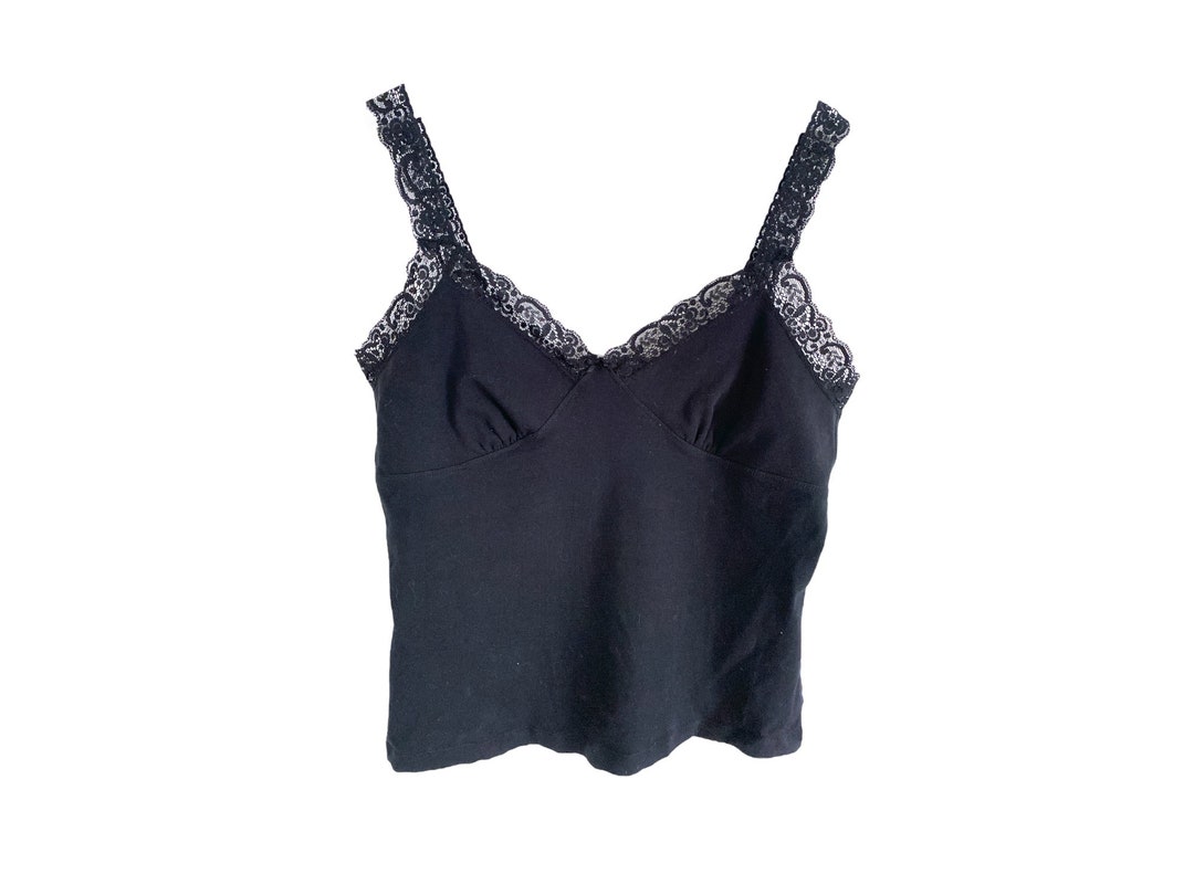 Black 90's Tank Top Lace Tank Top Y2K Top Boho Grunge Top Vintage 00's ...