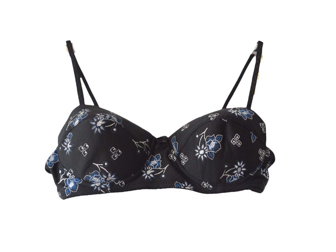 90's Floral Bra 90s Black Blue Silver Bra Festival Bohemian Bra Vintage ...
