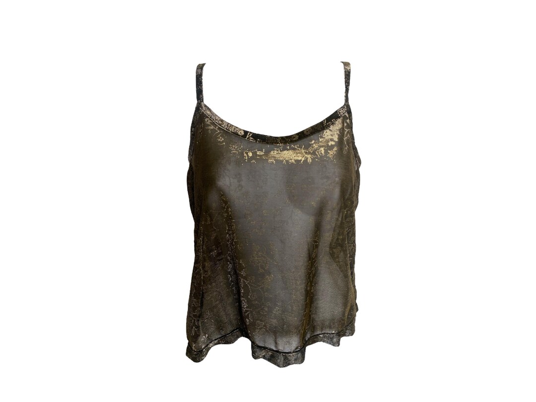 80's Mesh Tank Top 90s Metallic Sheer See Through Lingerie Top Gold ...
