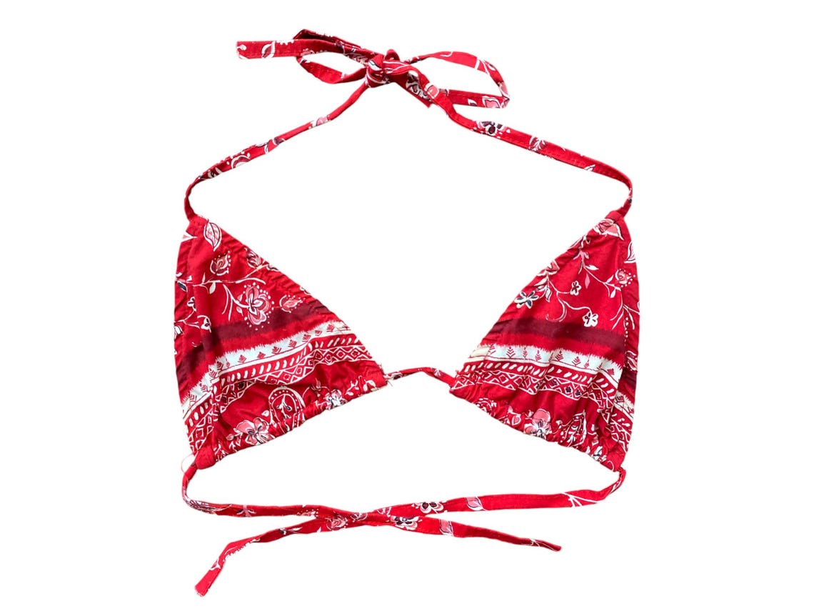 Y2k Bikini Top Pink Red Swimsuit Bathing Suit Top Floral Paisley ...