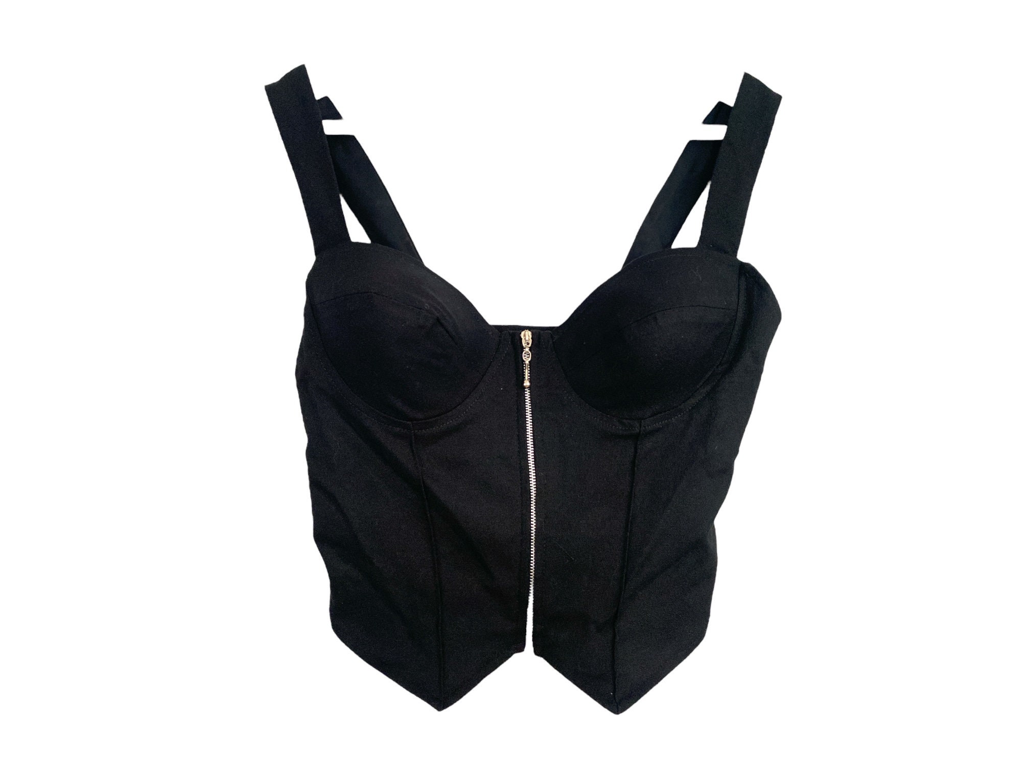 90's Bustier Zipper Top Crop Top Black Bustier Vest Top Sweetheart ...