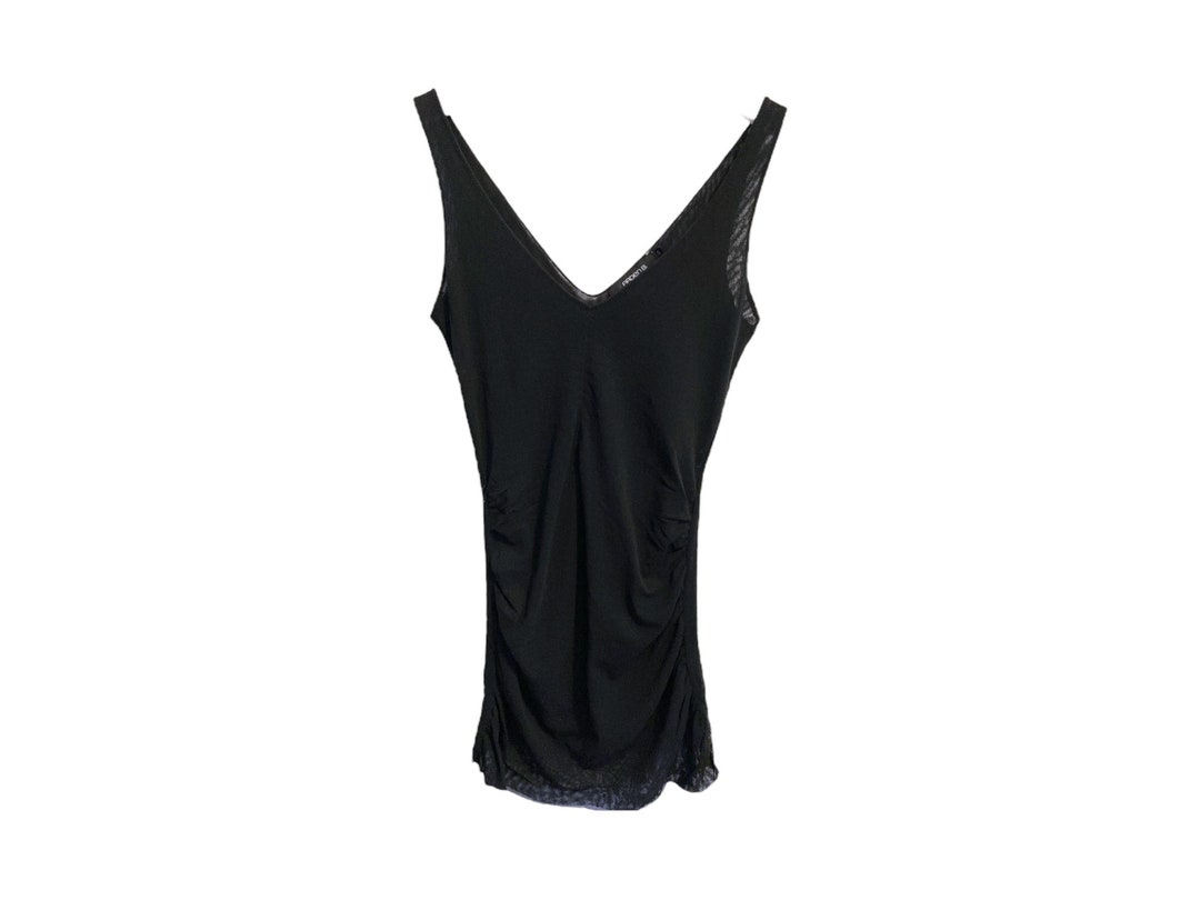 Black Mesh Tank Top 00s V Neck Tank Top Cinched Waist Ruched Black 90's ...
