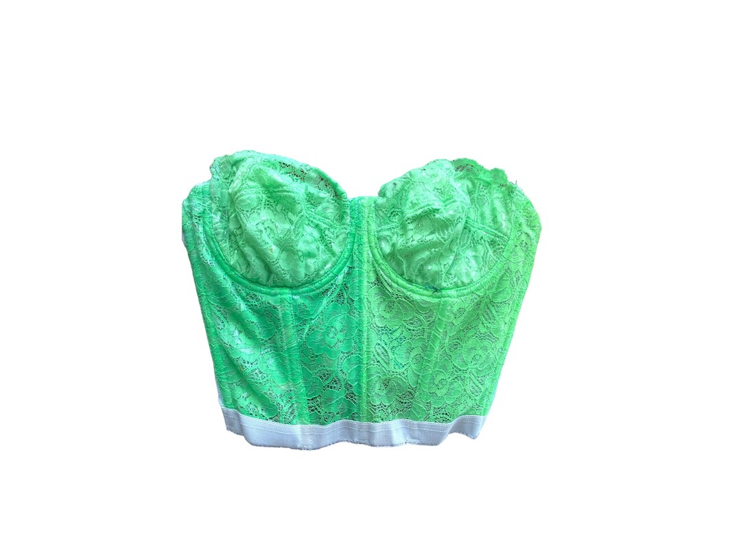 80's Bustier Green Neon Lace Boned Backless 80s Strapless Top ...