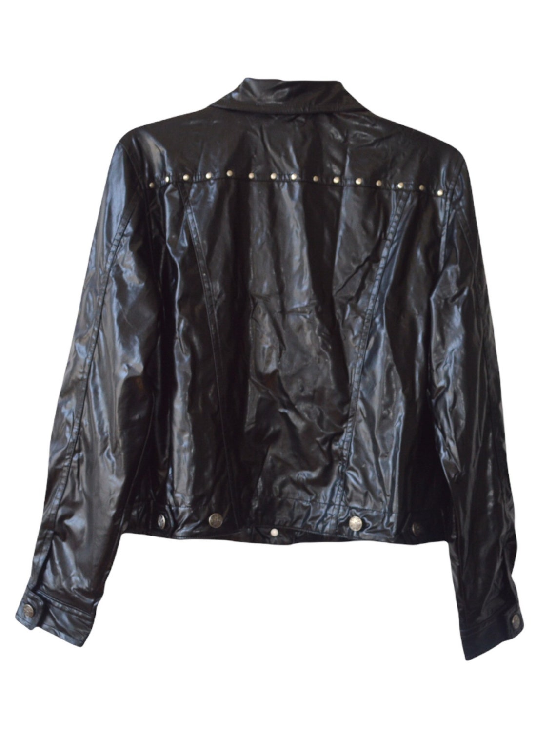 90's PVC Jacket Coat 90s Black Wetlook Studded Grunge | Etsy