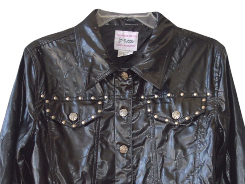 90's PVC Jacket Coat 90s Black Wetlook Studded Grunge | Etsy