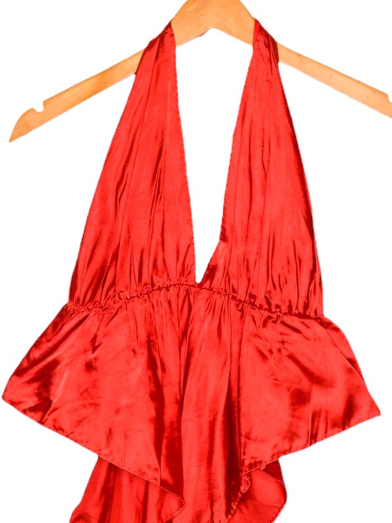 80's Satin Bodysuit Red Satin Plunging Neckline 80's … - Gem