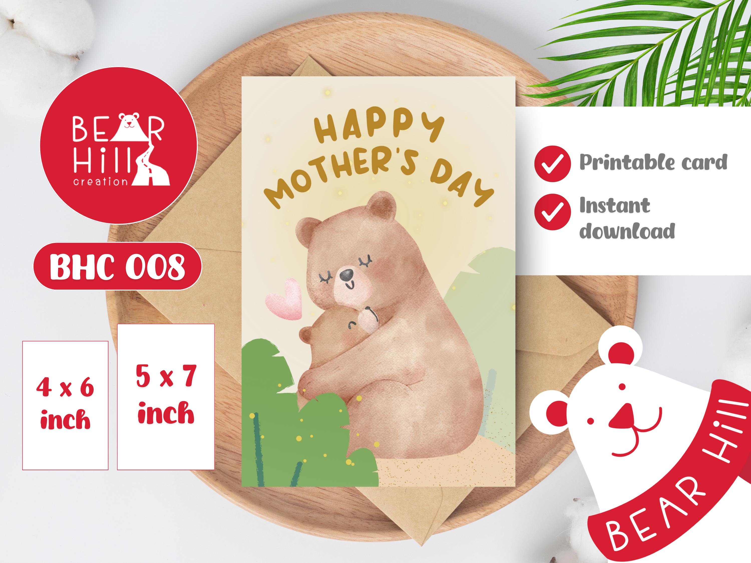 Printable Mother’s Day Card | Cute Bear Hug Design | Digital Card for ...