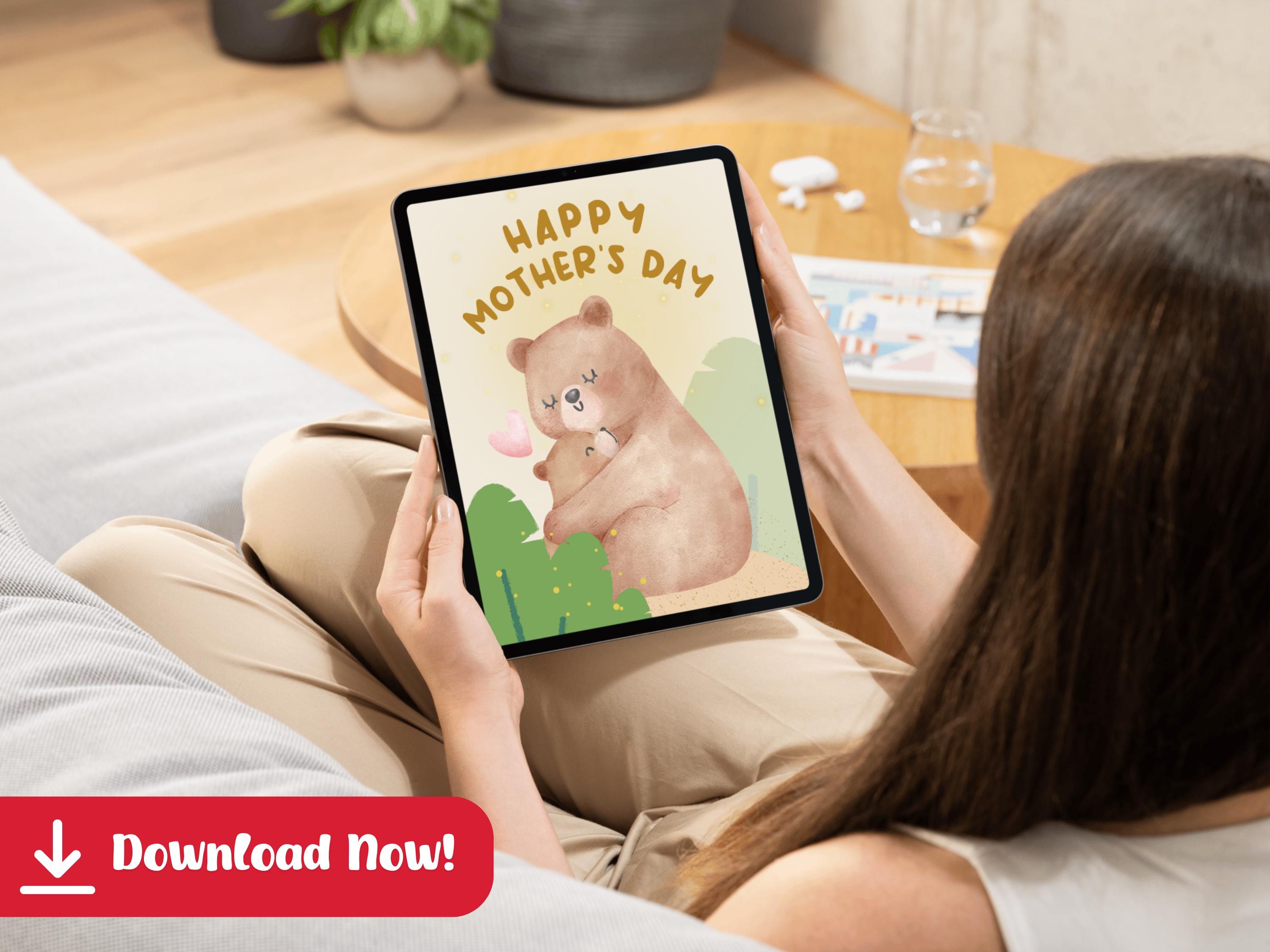 Printable Mother’s Day Card | Cute Bear Hug Design | Digital Card for ...