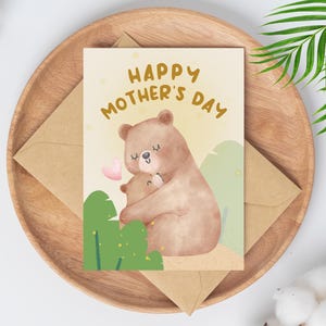 Printable Mother’s Day Card | Cute Bear Hug Design | Digital Card for ...