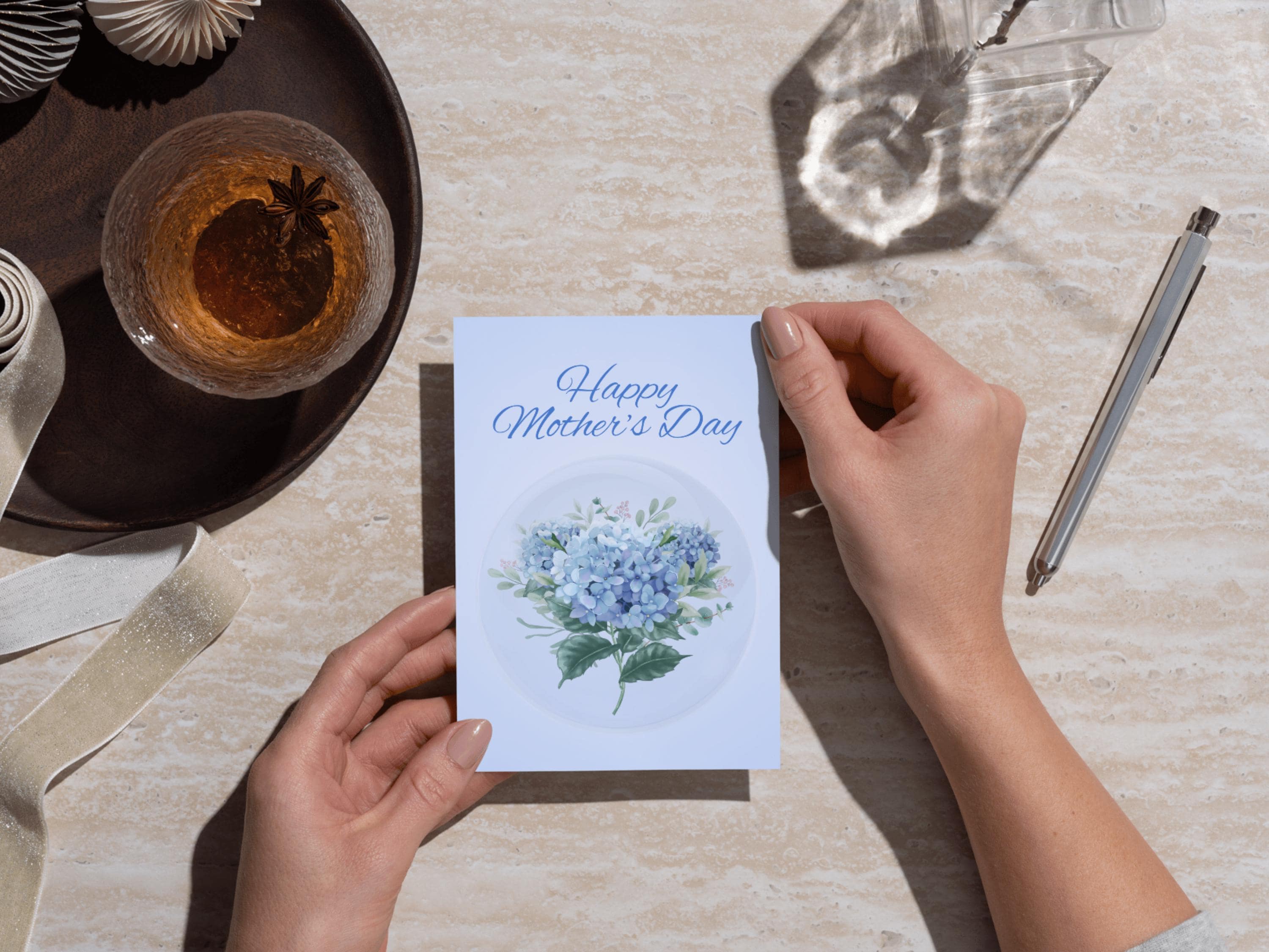 Elegant Blue Hydrangea Printable Mother's Day Card | Editable Canva ...