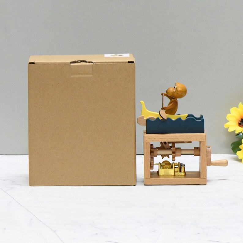 Handmade Monkey Music Box | Wooden Rowing Boat Automaton | Hand Cranked ...