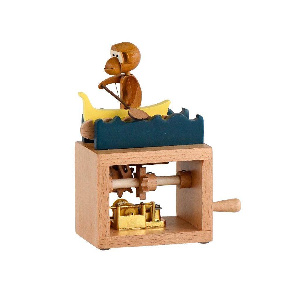 Handmade Monkey Music Box | Wooden Rowing Boat Automaton | Hand Cranked ...