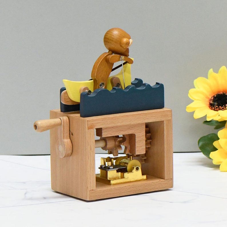 Handmade Monkey Music Box | Wooden Rowing Boat Automaton | Hand Cranked ...