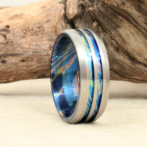 Titanium Damascus Ring - Etsy