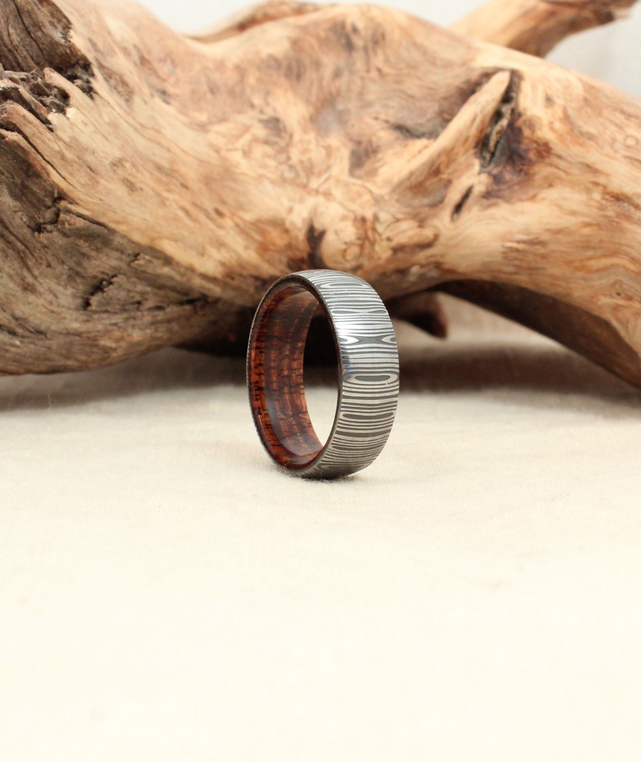 Wood Ring Hawaiian Koa Wooden Ring Damascus Steel Ring | Etsy