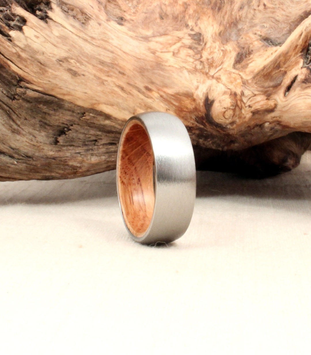 Titanium Wood Ring Lined With Whiskey Barrel White Oak Stave - Etsy