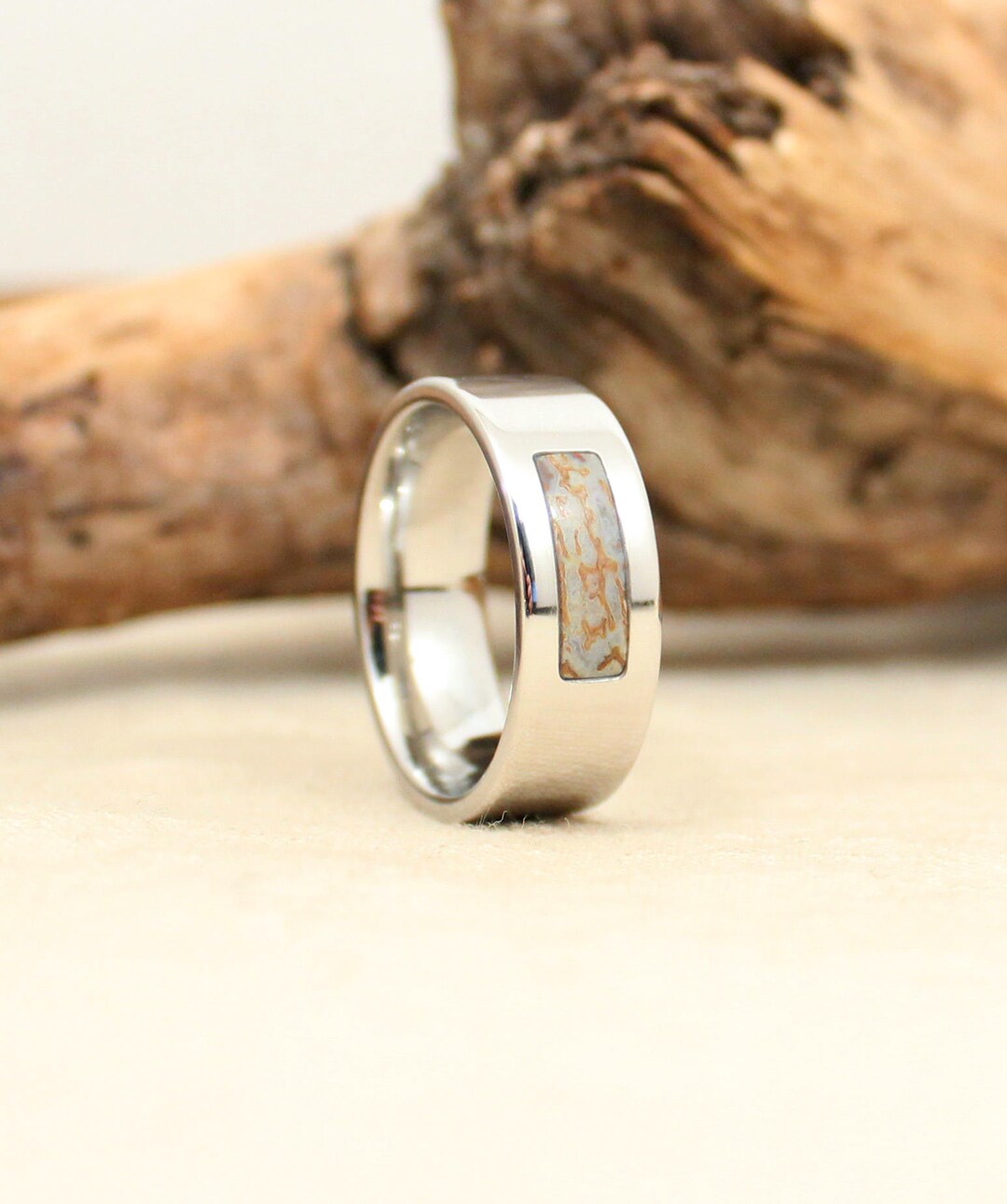 Agatized Dinosaur Bone and Polished Cobalt Men's Signet Ring Band - Etsy