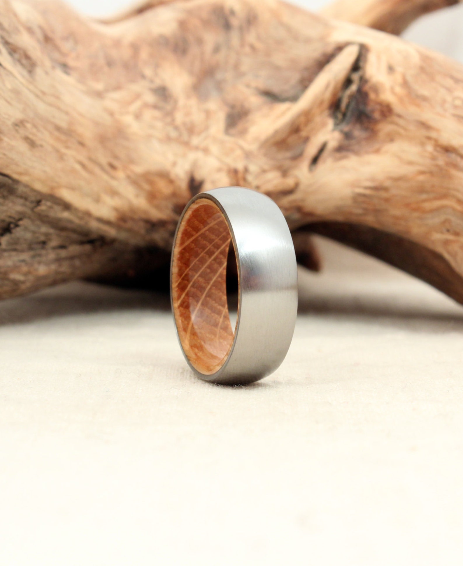 Titanium Wood Ring Lined With Whiskey Barrel White Oak Stave - Etsy