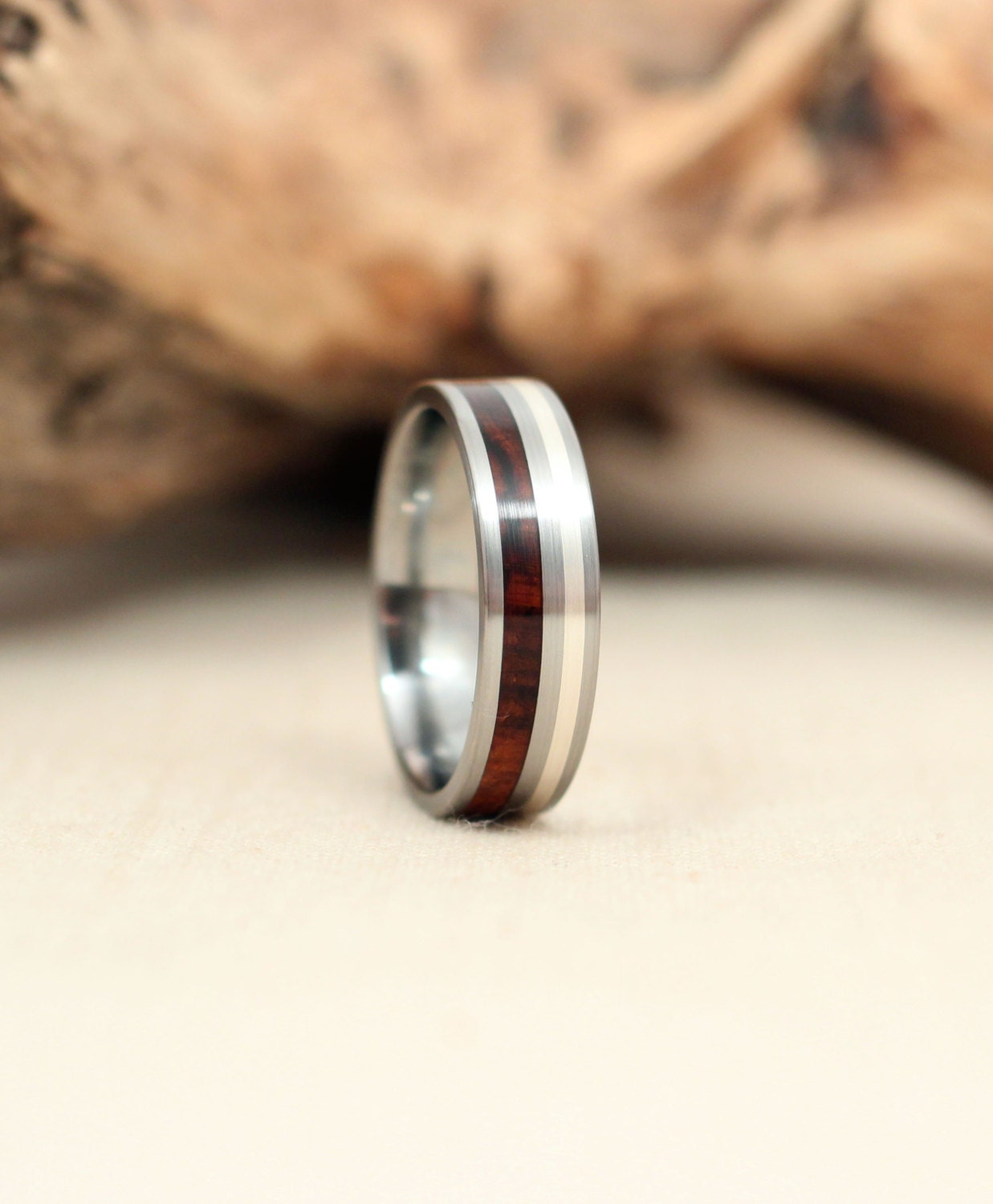 Titanium Sterling Silver Wood Ring With Arizona Desert | Etsy