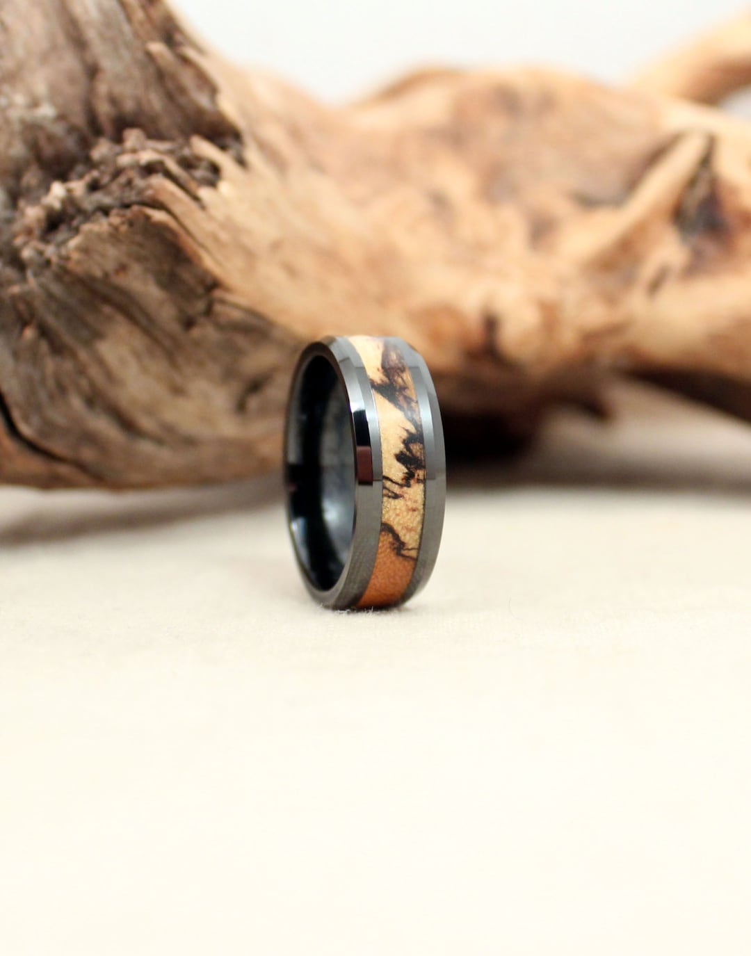 Black Ceramic Ring With Spalted Tamarind - Etsy