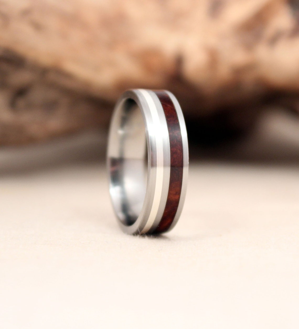 Titanium Sterling Silver Wood Ring With Arizona Desert | Etsy