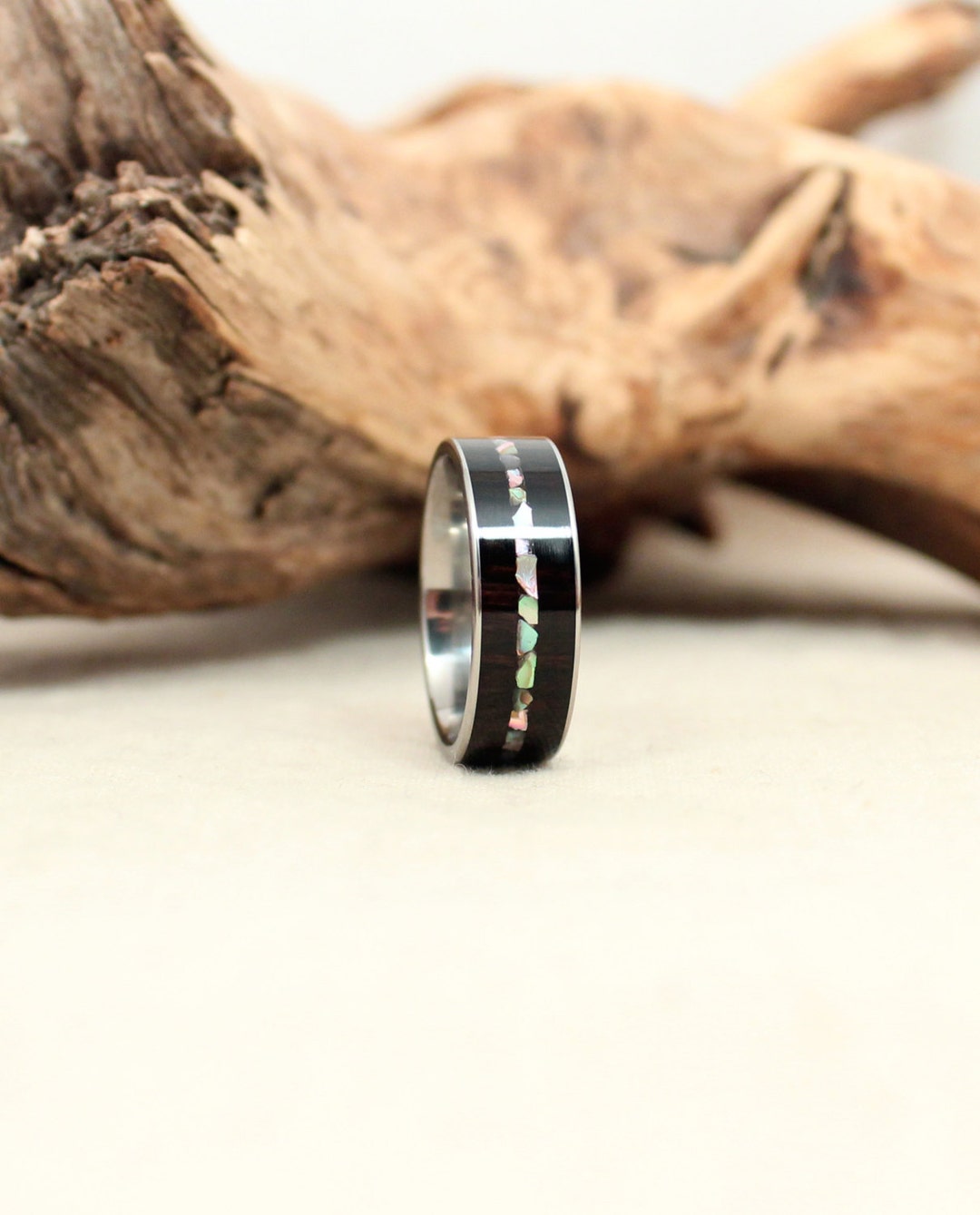 African Blackwood Wooden Ring With Mother of Pearl Inlay Wood Ring ...