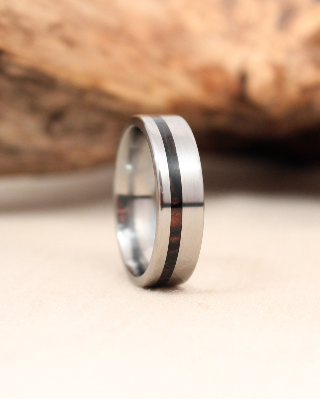 Mun Ebony Wood Ring Titanium Ring - Etsy