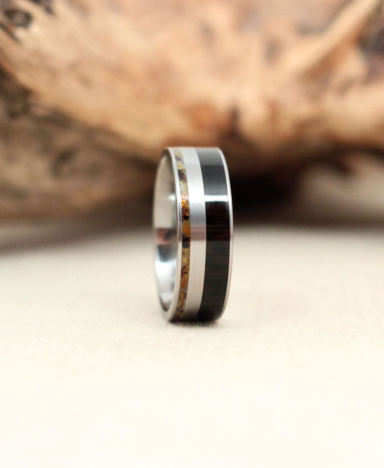 African Blackwood Wooden Ring and Baltic Amber Deconstructed - Etsy