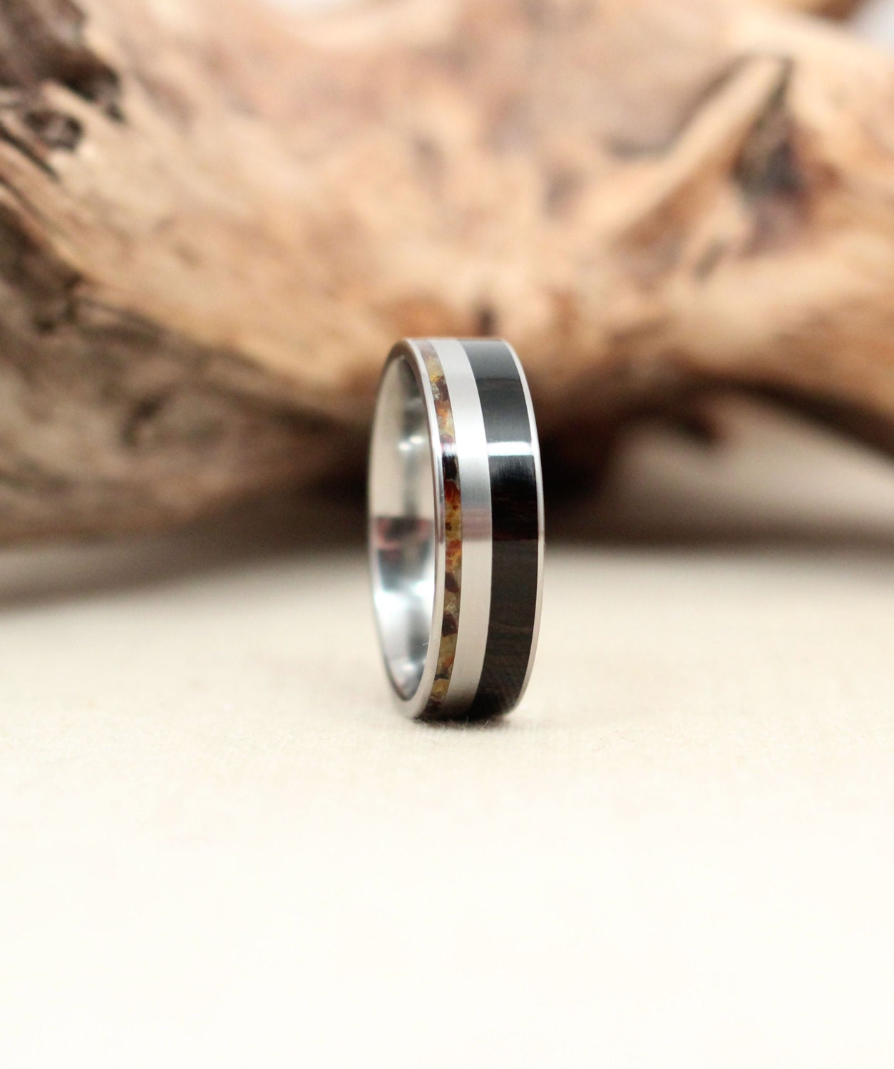 African Blackwood Wooden Ring and Baltic Amber Deconstructed - Etsy