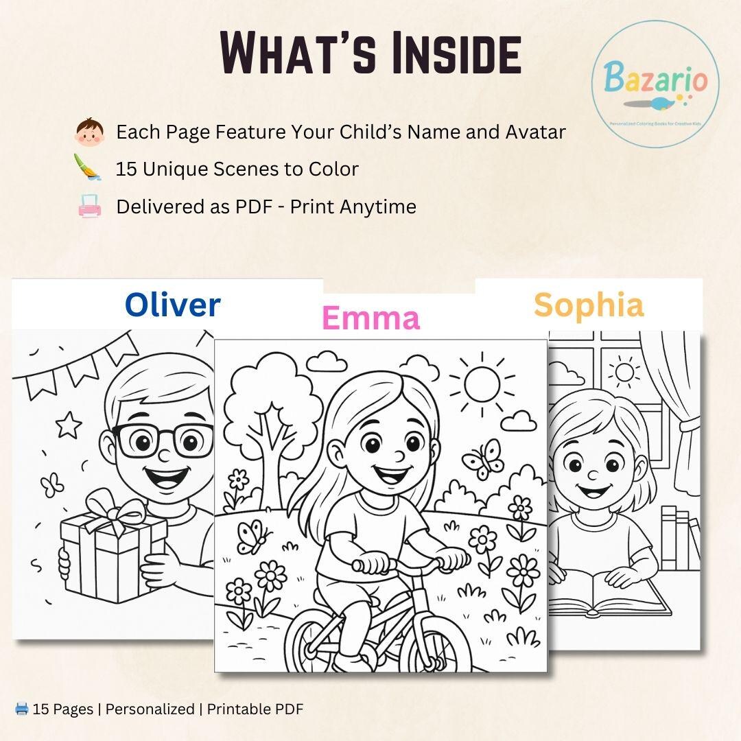 Custom Kids Coloring Book With Name and Avatar | Personalized Coloring ...