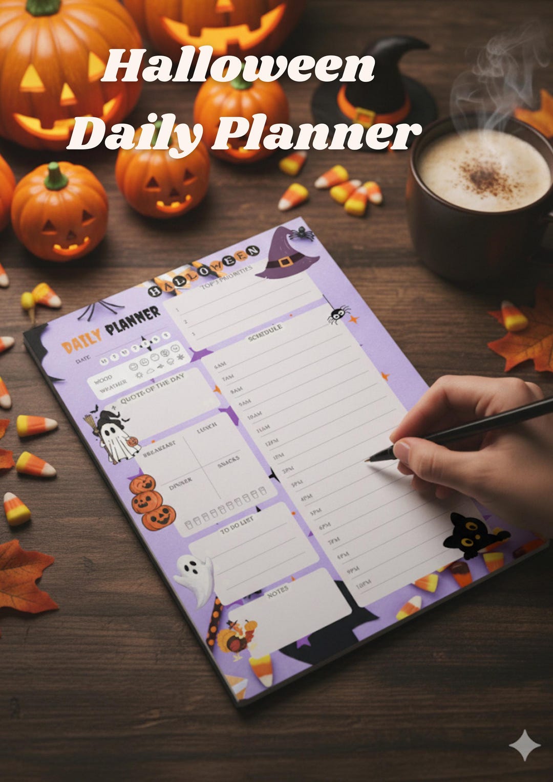 Halloween Daily Planner, October Digital Daily Planner, Printable Daily ...
