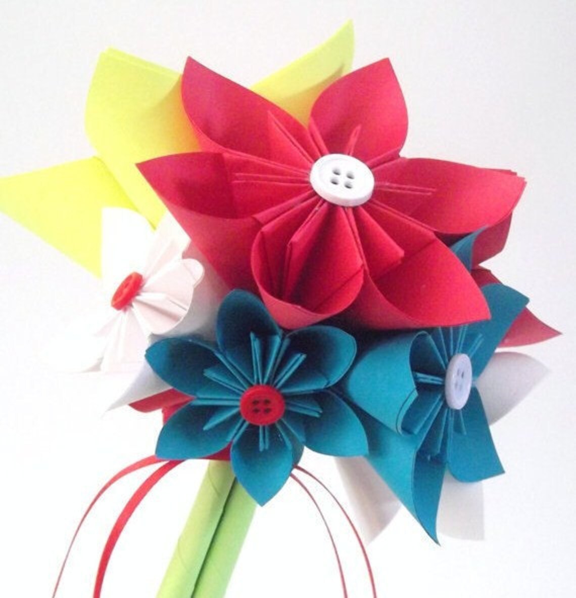 Paper Flower Bouquet 7 Inch 10 Flowers One of a Kind | Etsy